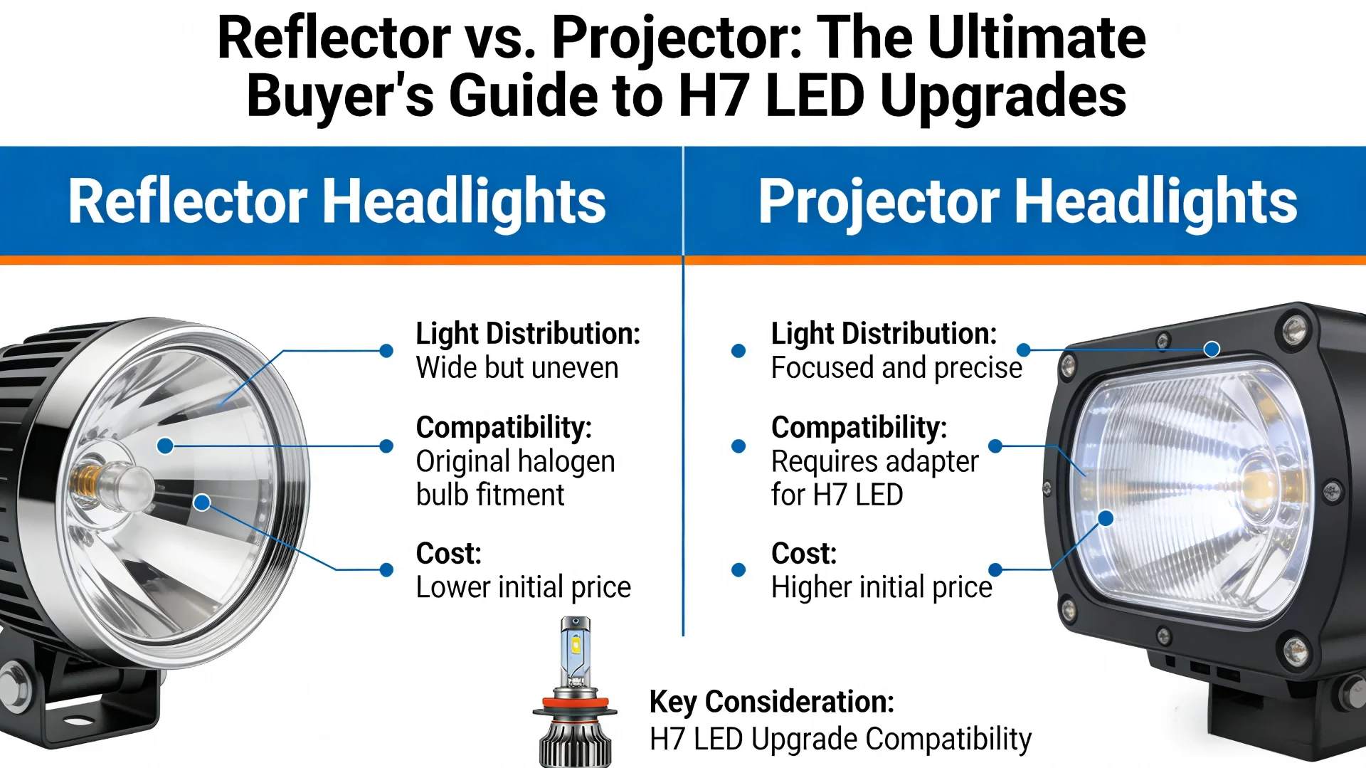 Reflector vs Projector: The Ultimate Buyer’s Guide to H7 LED Upgrades ...